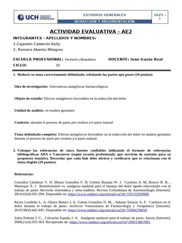Formato Actividad Evaluativa 2 - Ae2 | PDF | Parto | Dolor
