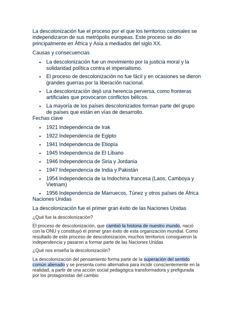 La Descolonización | PDF | Descolonización | Colonialismo