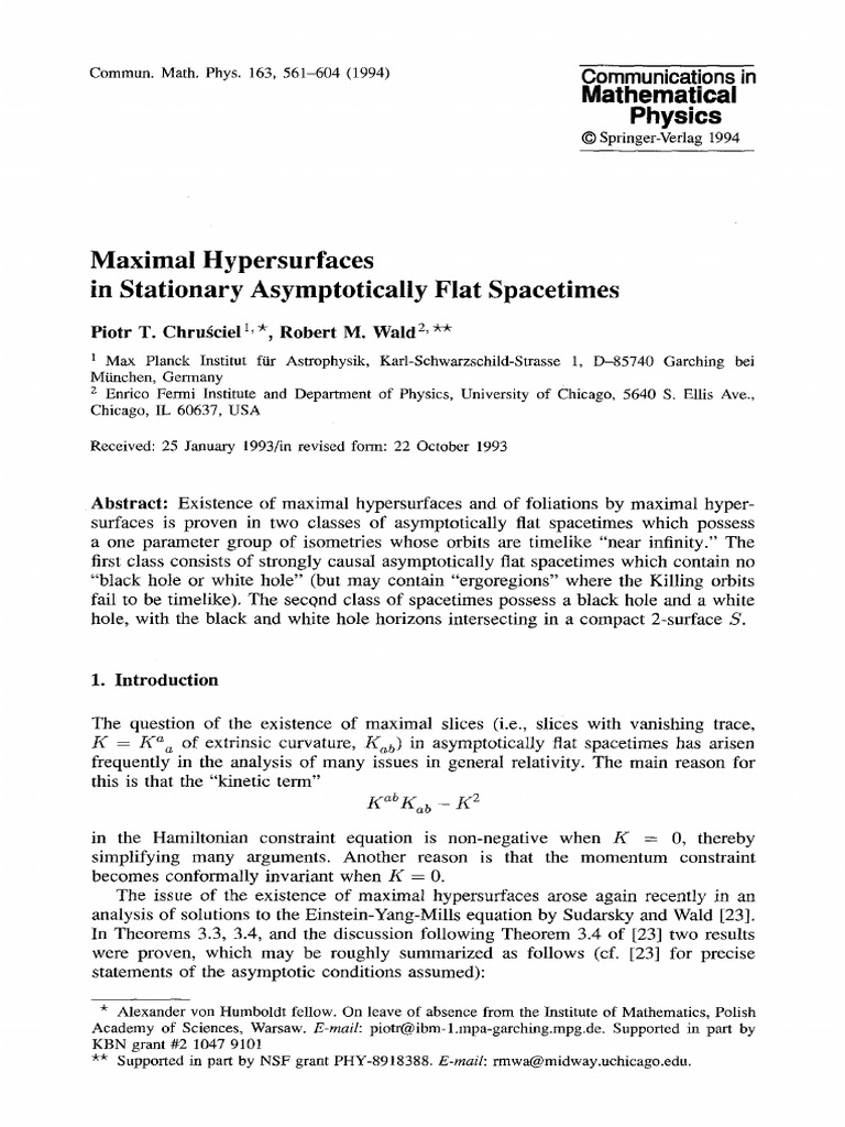 Maximal Hypersurfaces in Stationary Asymptotically Flat Spacetimes | PDF | Spacetime | Black Hole
