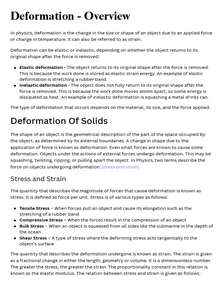 Deformation - Overview PDF | PDF | Deformation (Engineering) | Elasticity (Physics)