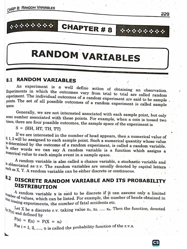 BS Stats Ch8 Random Variables | PDF