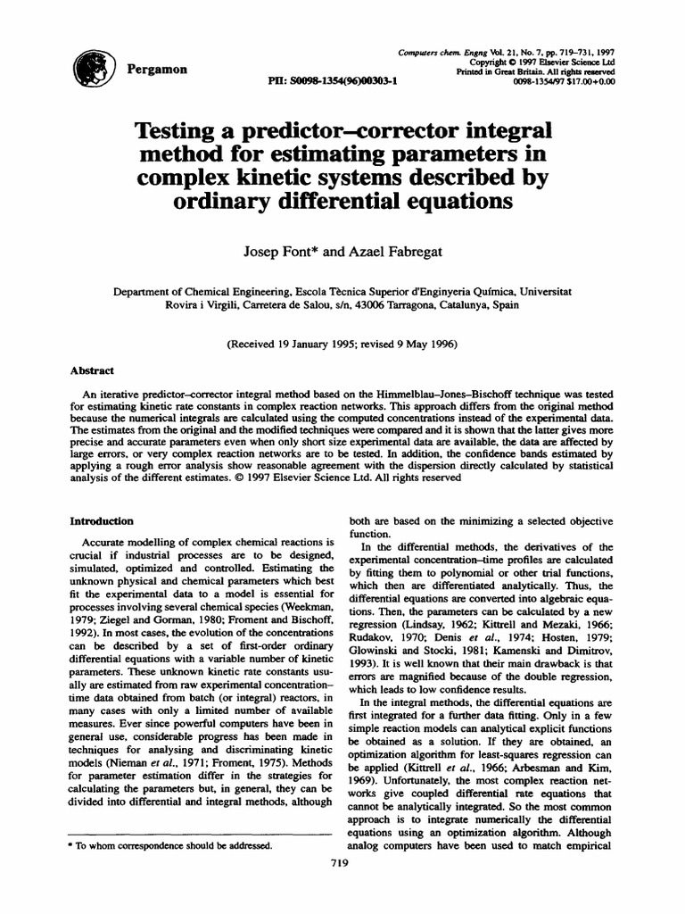 Testing a Predictor-corrector Integral Method for Estimating Parameters ...