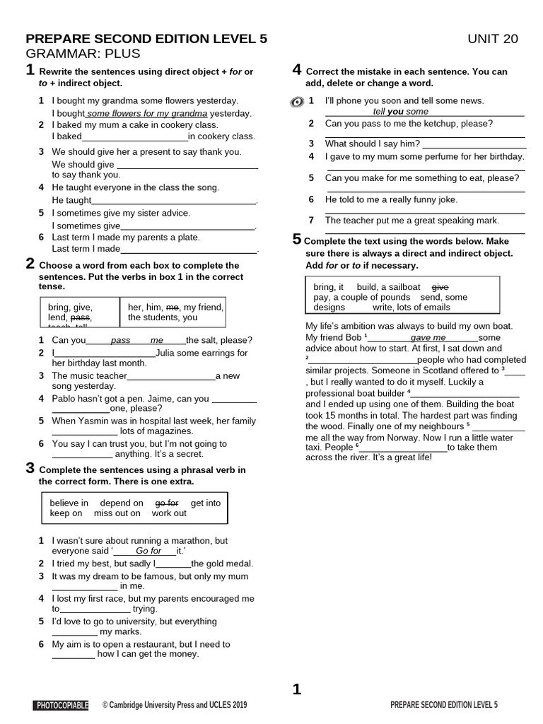 PREPARE 5 Grammar Plus Unit 20 | PDF | Linguistic Morphology | Language ...
