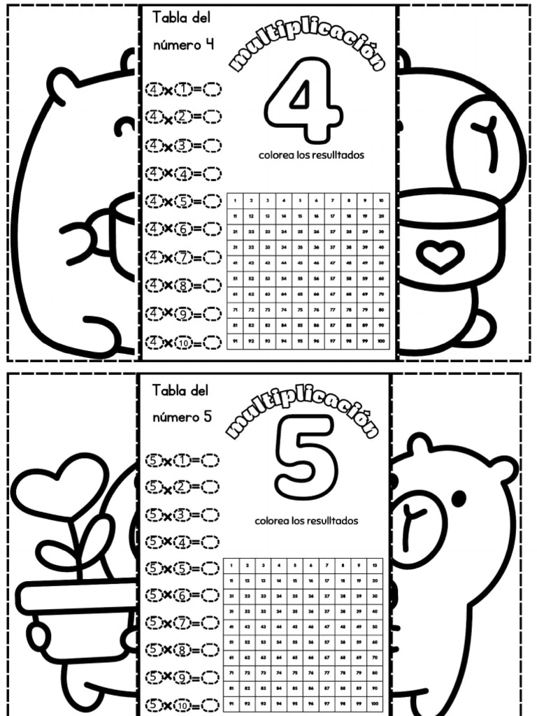 Tabla de Multiplicar 4 y 5 | PDF