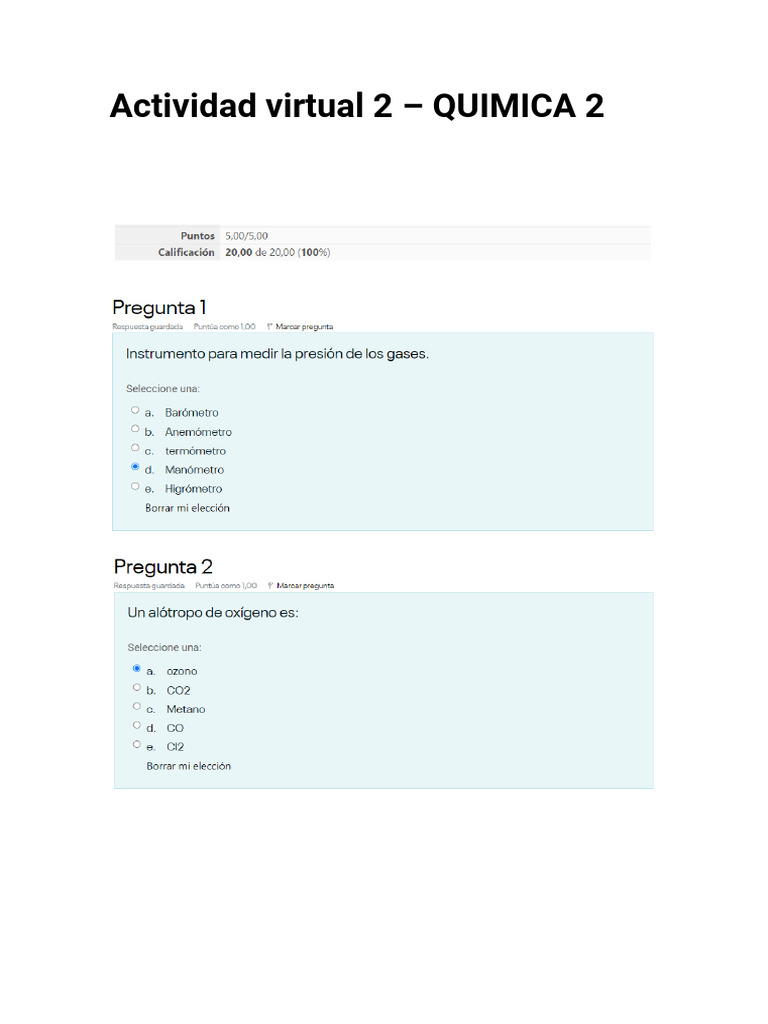 Actividad Virtual 2 - Quimica 2 | PDF