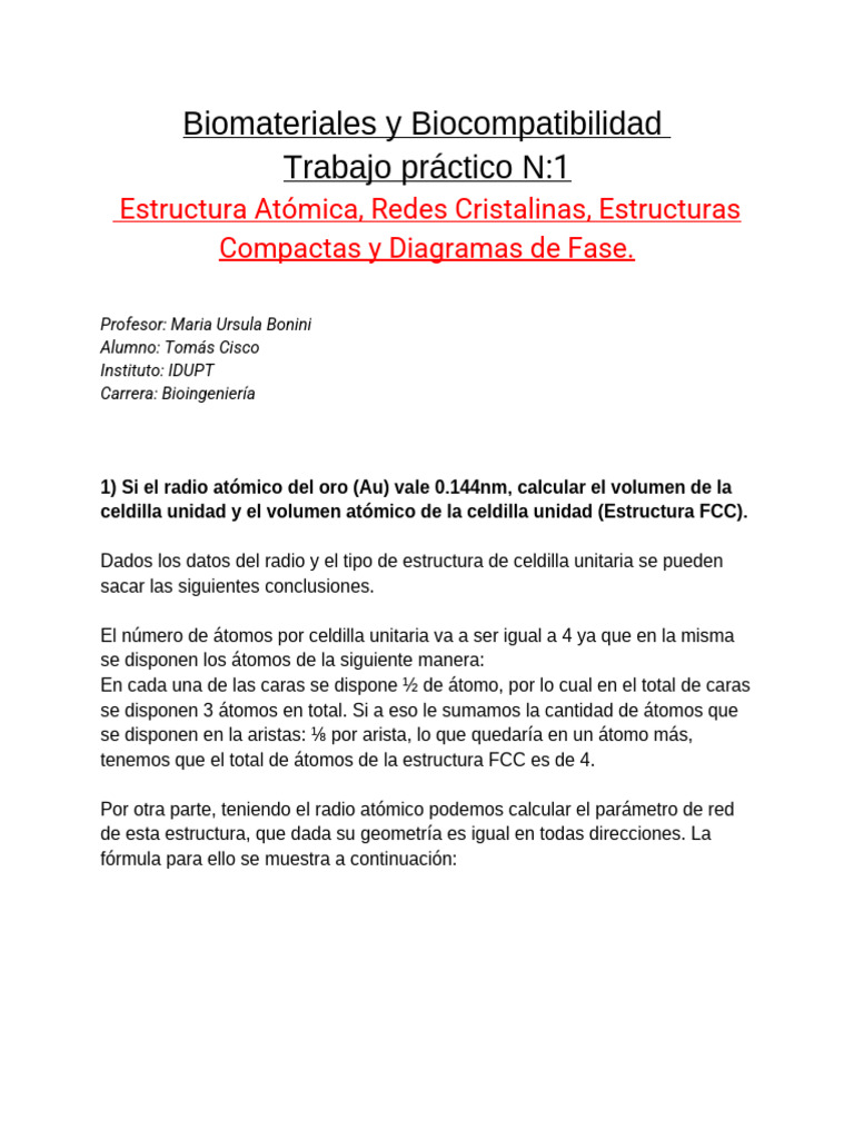 TP 1 Biomateriales | PDF | Dislocación | Estructura cristalina