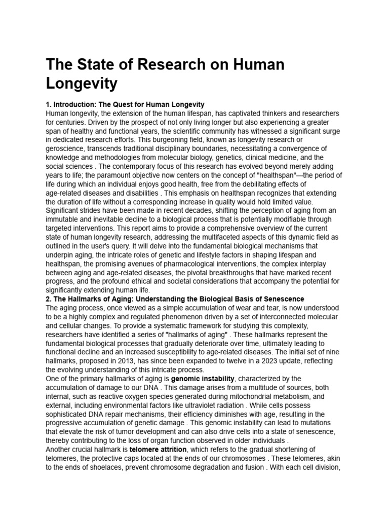 Current Trends in Human Longevity Research | PDF | Senescence | Longevity