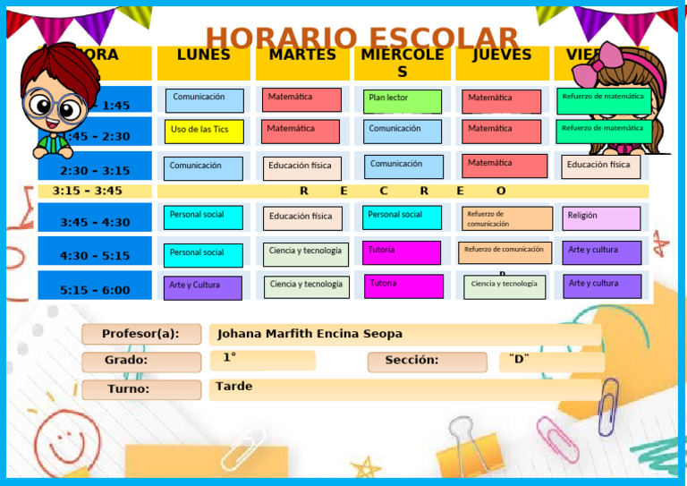 Horario Escolar de Educación Física 1°D | PDF