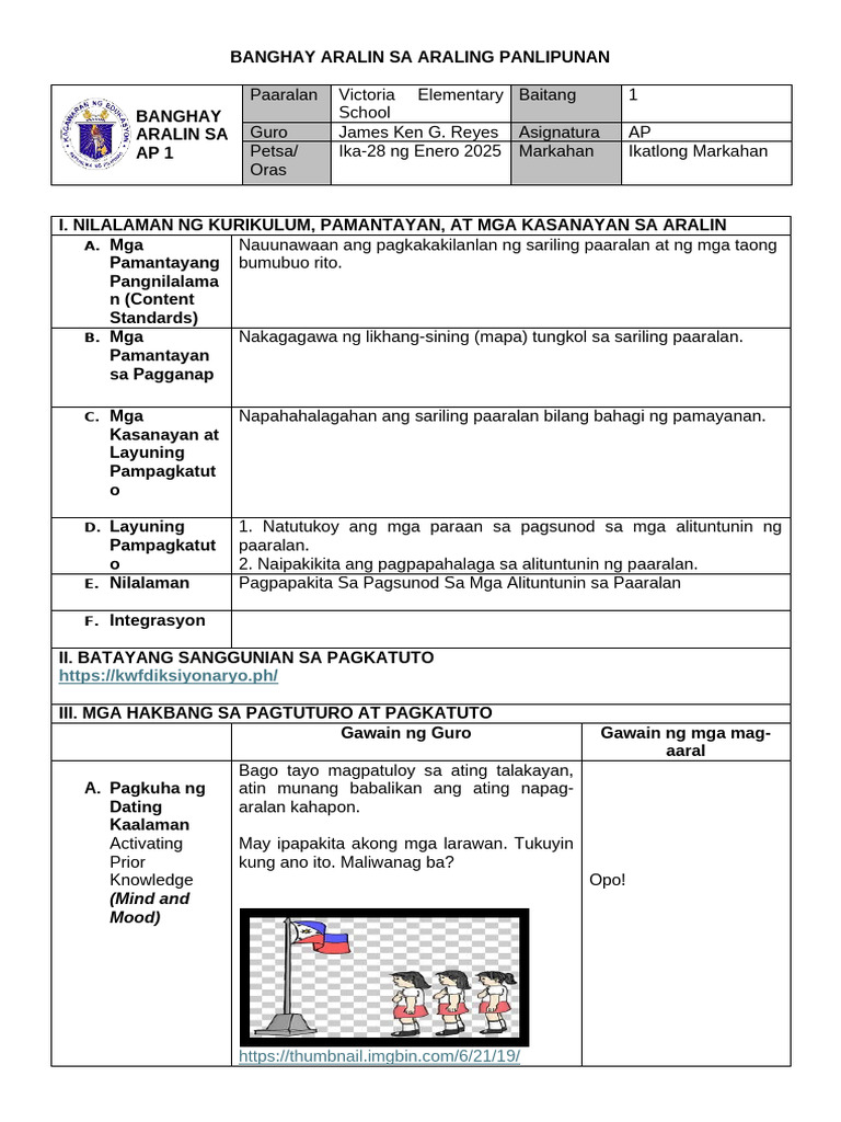 MATATAG Banghay Aralin Sa Araling Panlipunan 7 | PDF