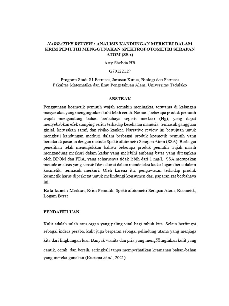 NARRATIVE REVIEW : ANALISIS KANDUNGAN MERKURI DALAM KRIM PEMUTIH ...