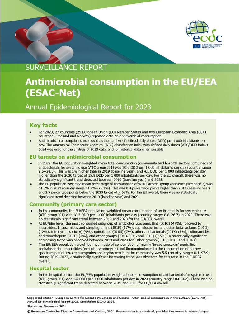 ESAC-Net Annual Report 2023 | PDF | Antimicrobial Resistance | Pharmacology