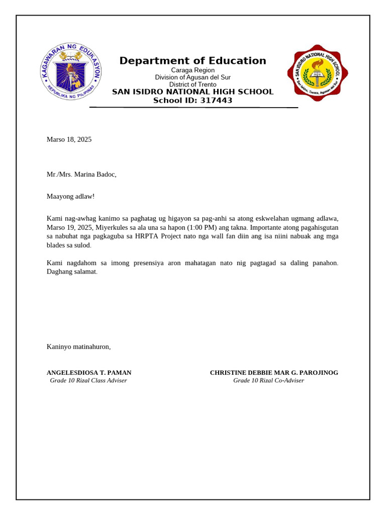 Letter To Parent 2 | PDF