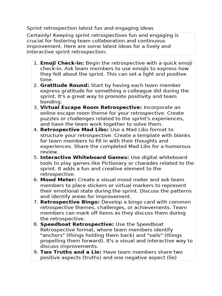 Sprint Retrospection Latest Fun and Engaging Ideas | PDF | Word | Part ...