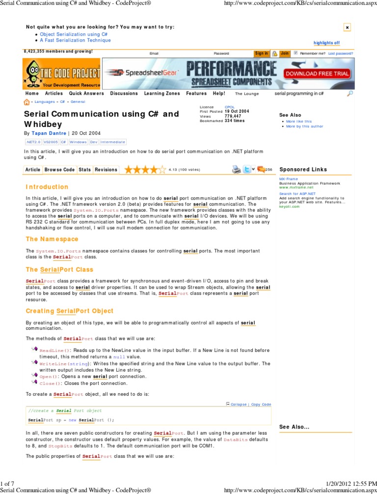 Serial Communication using C# and Whidbey - CodeProject® | PDF | C ...