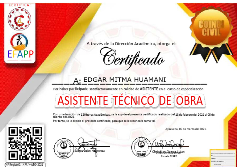 certificado-asistente-tecnico-de-obra-asistente-tecnico-de-obra | PDF