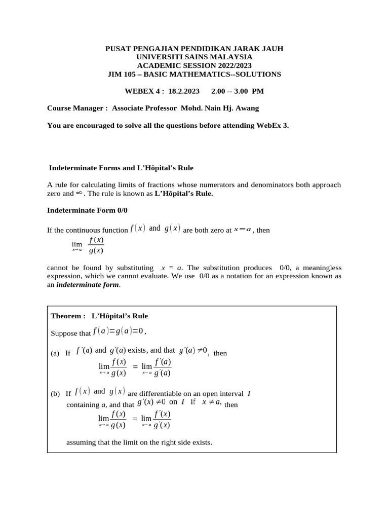 JIM 105 Basics Mathematics AS 2022_2023 WebEx 4 Solutions | PDF | Function (Mathematics ...