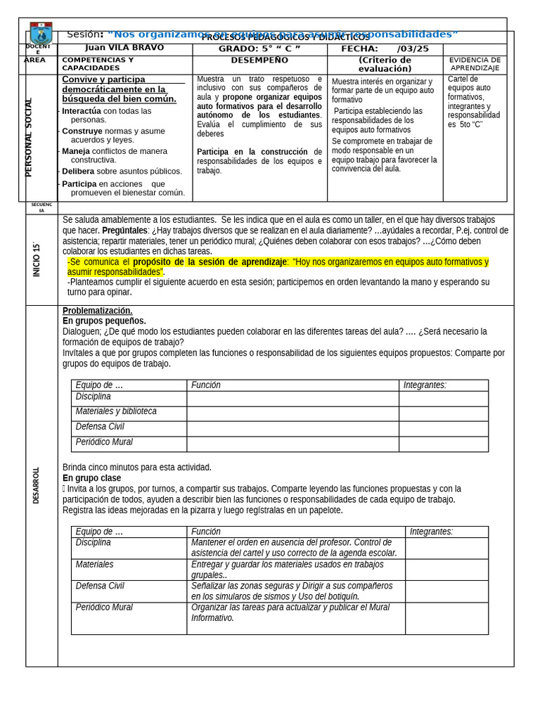Sesión 3 PS 5° C2 | PDF | Salón de clases | Aprendizaje