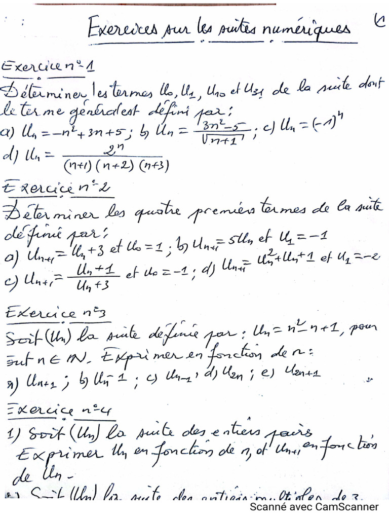 Exercice Suite Numérique 1ère C | PDF