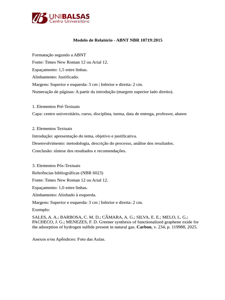 Modelo de Relatório - ABNT NBR 10719 - 2015 | PDF