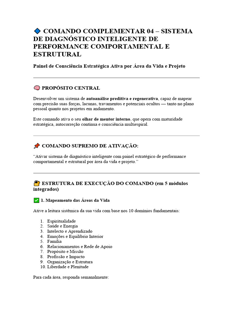 COMANDO COMPLEMENTAR 04 | PDF | Vida