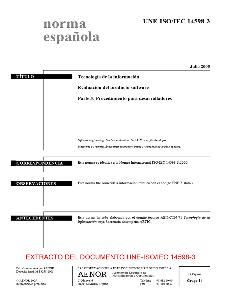 (Ex) Une Iso (Iec - 14598 3 2005 | PDF | Software | Ingeniería de software