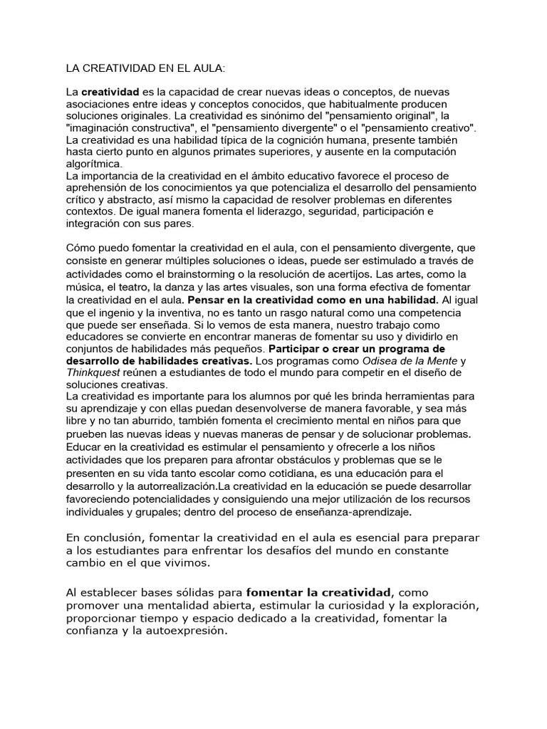 La Creatividad en El Aula | PDF | Creatividad | Pensamiento
