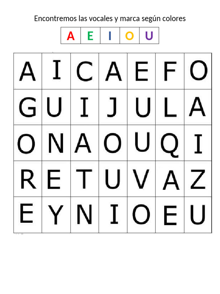 Encontremos las vocales y marca según colores | PDF