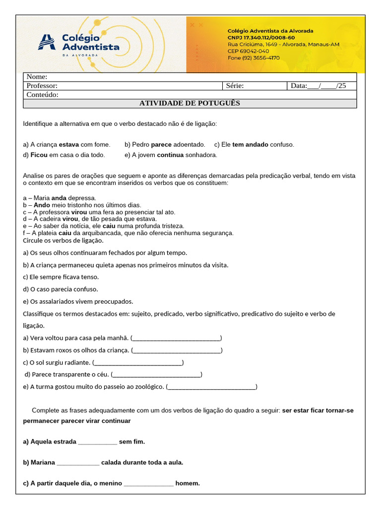 Guia Respondido 9º Ano AV1 1º Bim. | PDF | Assunto (gramática) | Predicado (gramática)