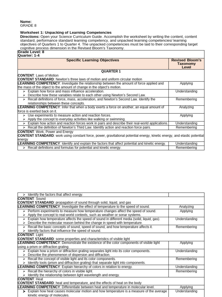 SCIENCE-8-Q1-Q4-UNPACKING | PDF | Force | Heredity
