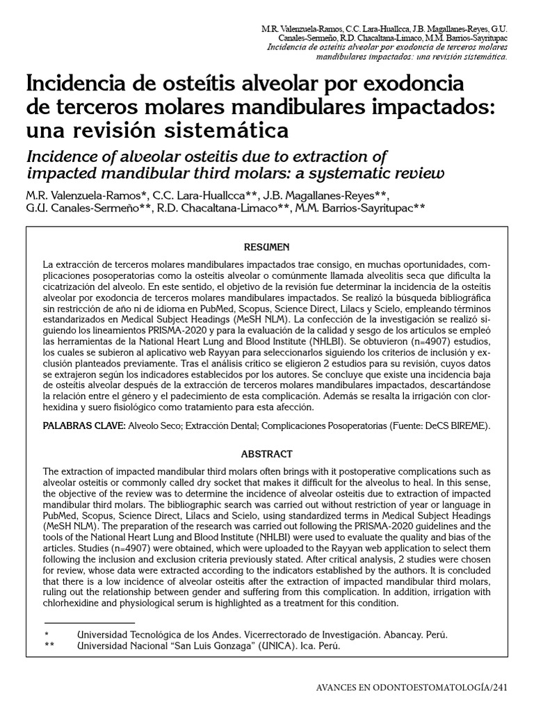 Incidencia de Osteítis Alveolar Por Exodoncia | PDF | Medicina CLINICA | Especialidades Medicas