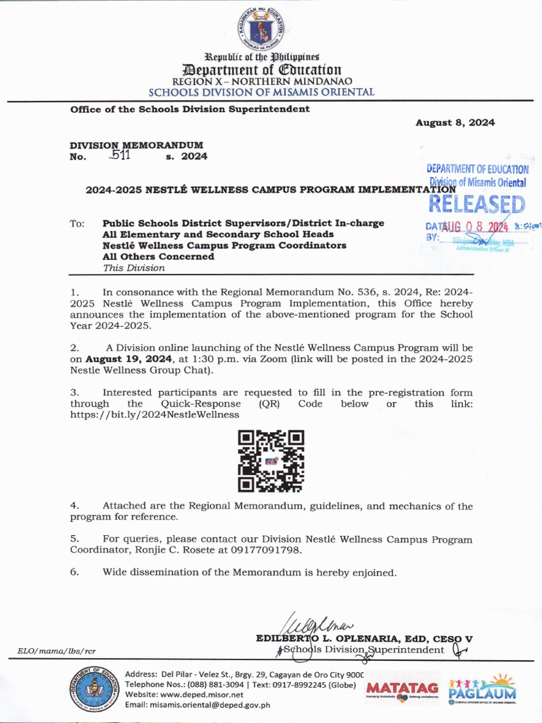 Dm511s.2024 2024-2025 Nestle Wellness Campus Program Implementation | PDF