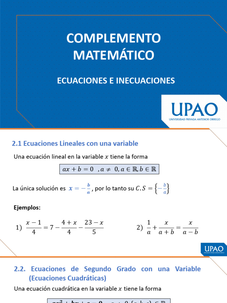 Ecuaciones e Inecuaciones | PDF | Ecuación cuadrática | Ecuaciones