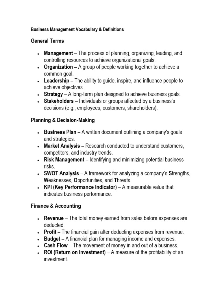 Business Management Vocabulary | PDF