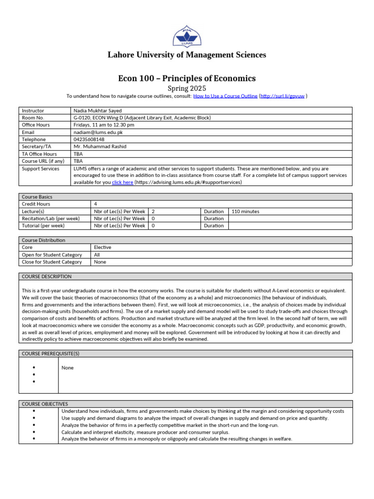 Econ 100 Spring 2025 Nadia Mukhtar | PDF | Cost Of Living | Economics