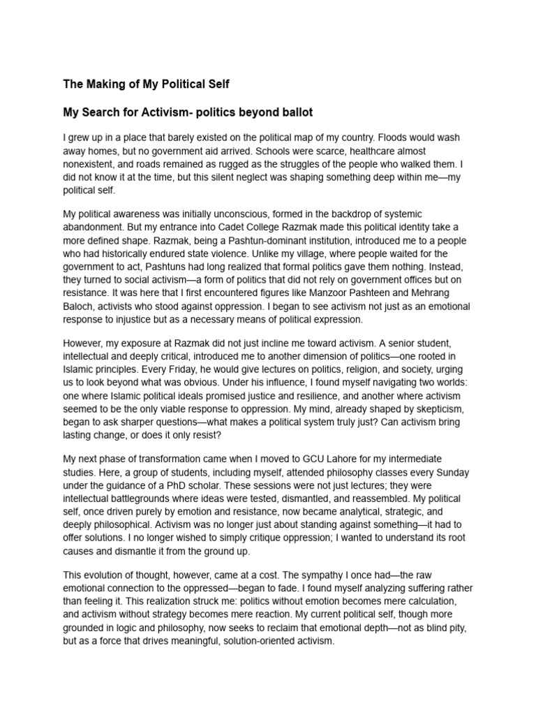 The Making of My Political Self | PDF | Emotions | Liberal Arts Education