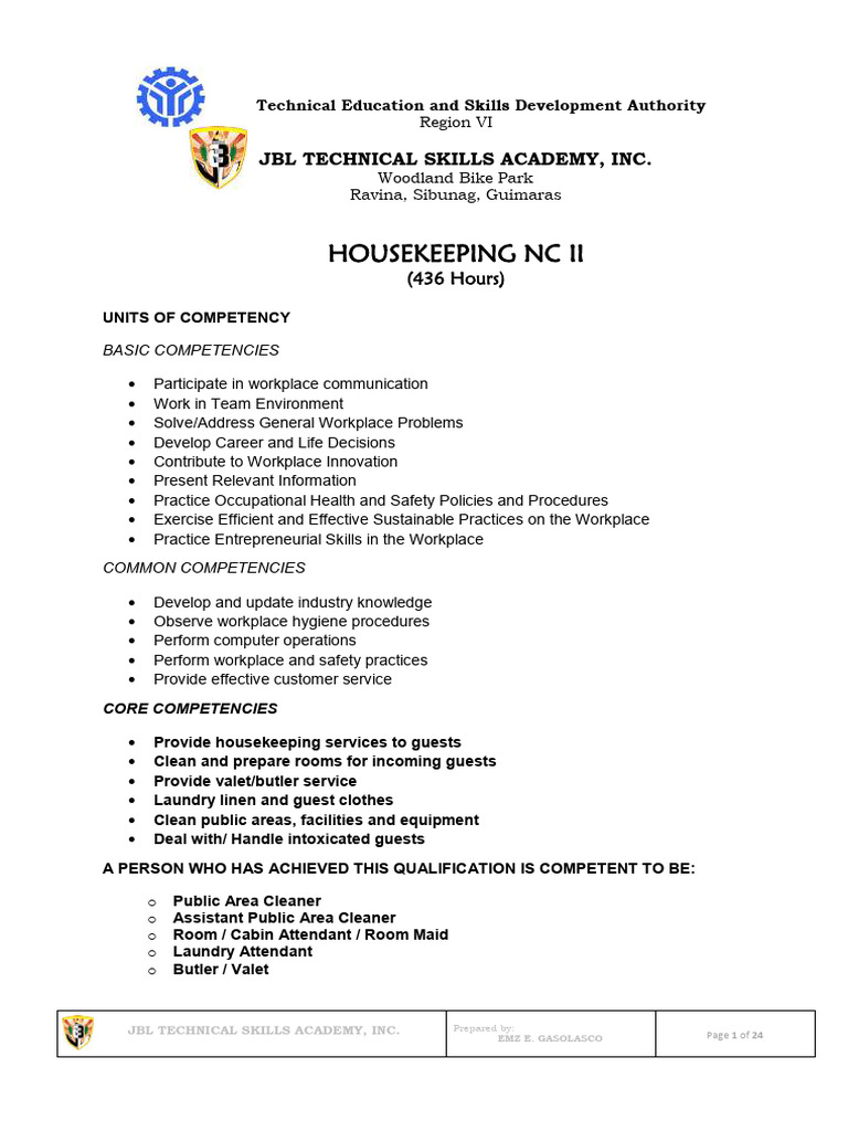 Housekeeping NC II Training Guide | PDF | Housekeeping | Bathroom