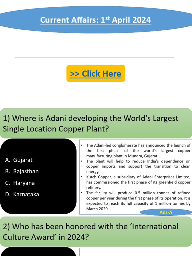 1st April Current Affairs 2024 | PDF