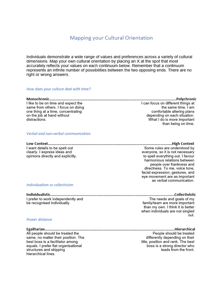 Cultural Orientation Mapping Guide | PDF | Nonverbal Communication ...