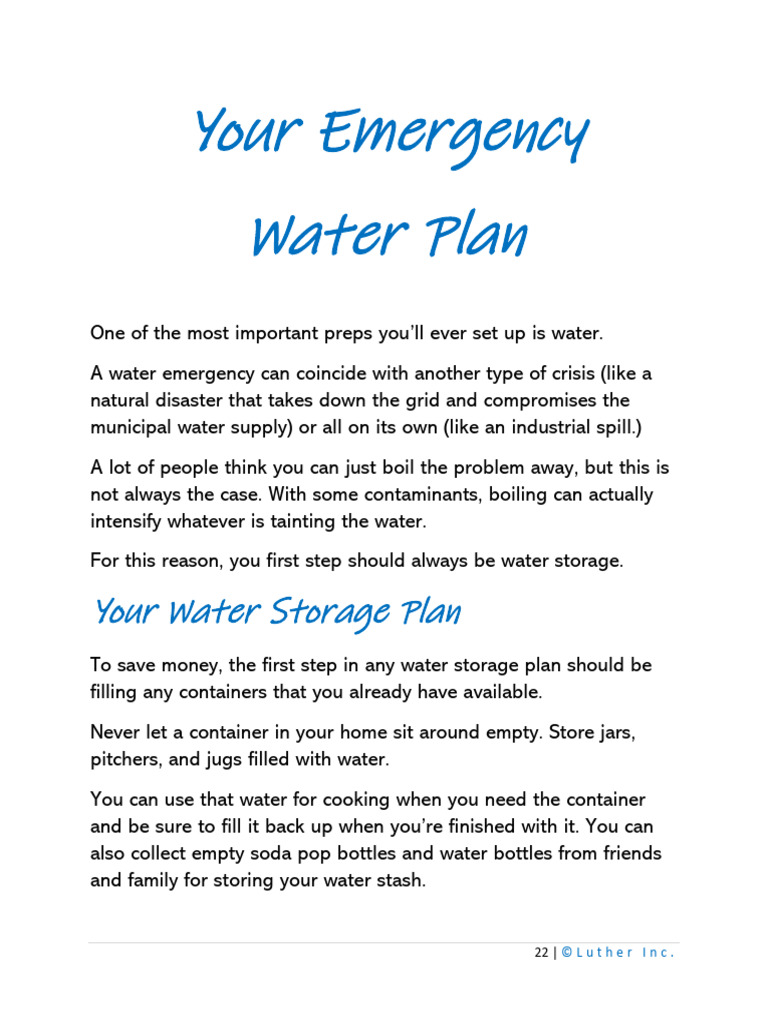 Your Emergency Water Plan | PDF | Water | Water Purification