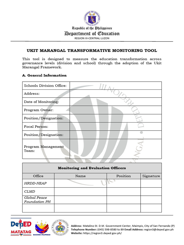 Version 4 Ukit Marangal Transformative Monitoring | PDF