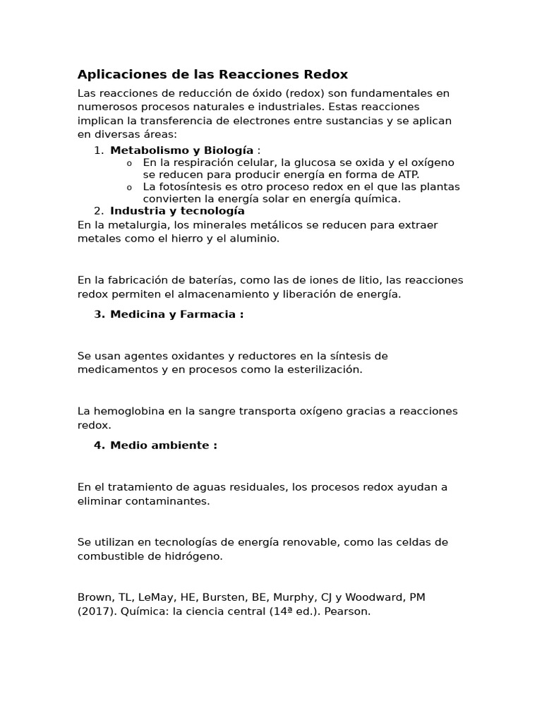 Aplicaciones de Las Reacciones Redox: Metabolismo y Biología | PDF