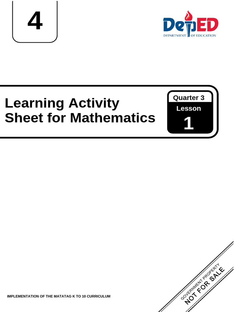 Q3 - WS - Mathematics 4 - Lesson 1 - Week 1 | PDF | Curriculum