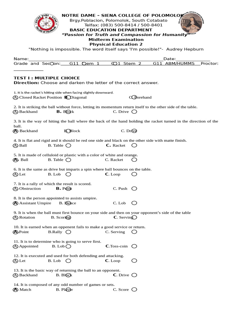 PE 2 MIDTERM EXAM Answer | PDF