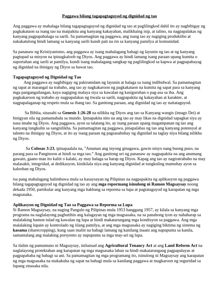Ang-paggawa-ay-mahalaga-bilang-tagapagtaguyod-ng-dignidad-ng-tao-at-paglilingkod-dahil-ito-ay ...