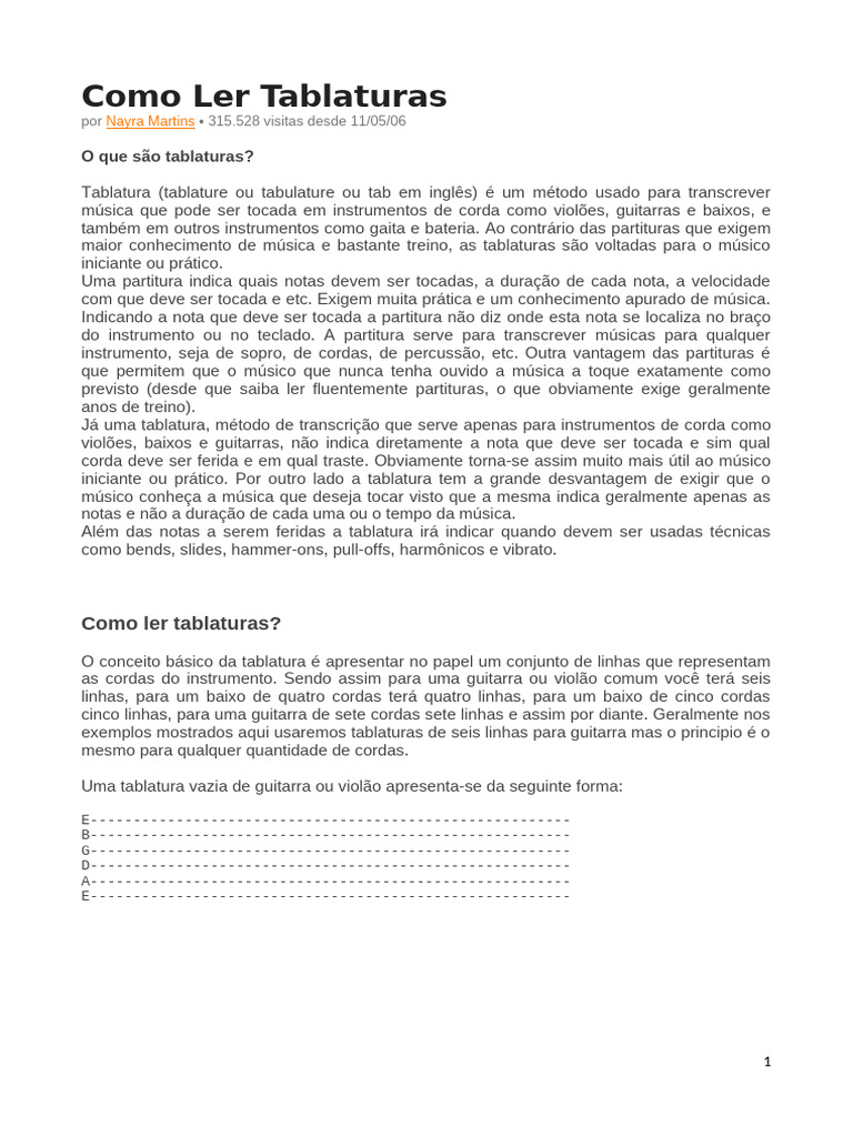Como Ler Tablaturas | PDF | Baixo | Instrumentos de corda