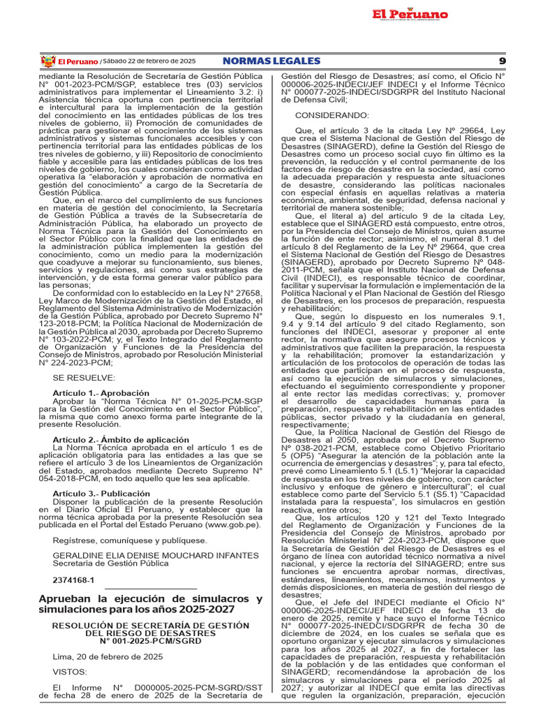 Resolución #001-2025-PCM-SGRD | PDF | Administración Pública | Defensa ...