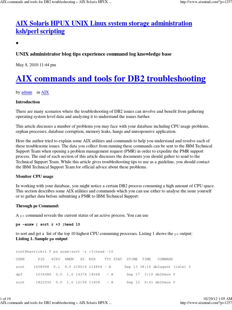 AIX Commands and Tools For DB2 Troubleshooting AIX Solaris HPUX UNIX ...