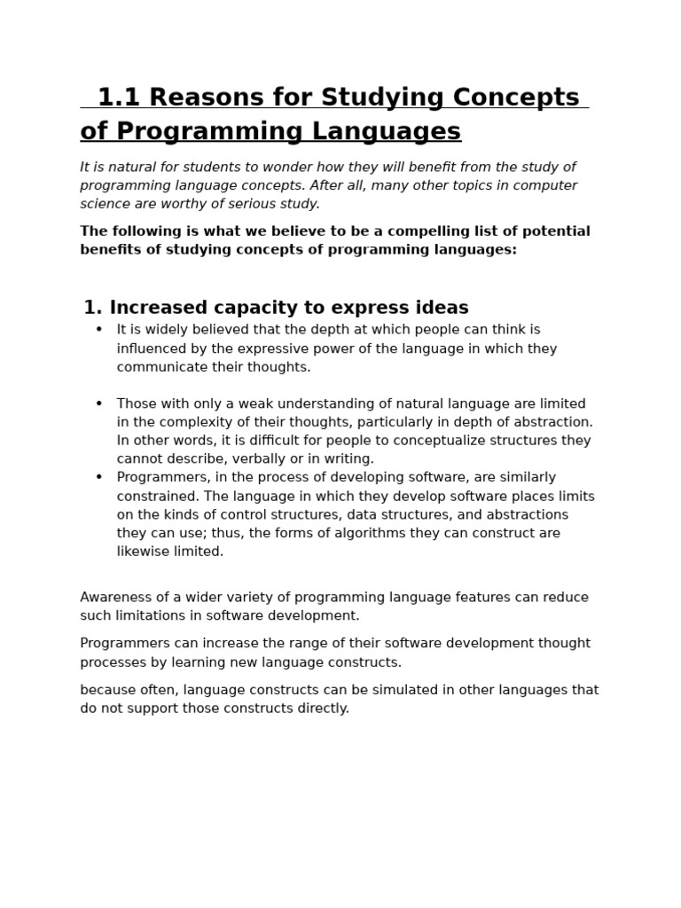1.1 Reasons For Studying Concepts of Programming Languages | PDF | Computer Programming ...
