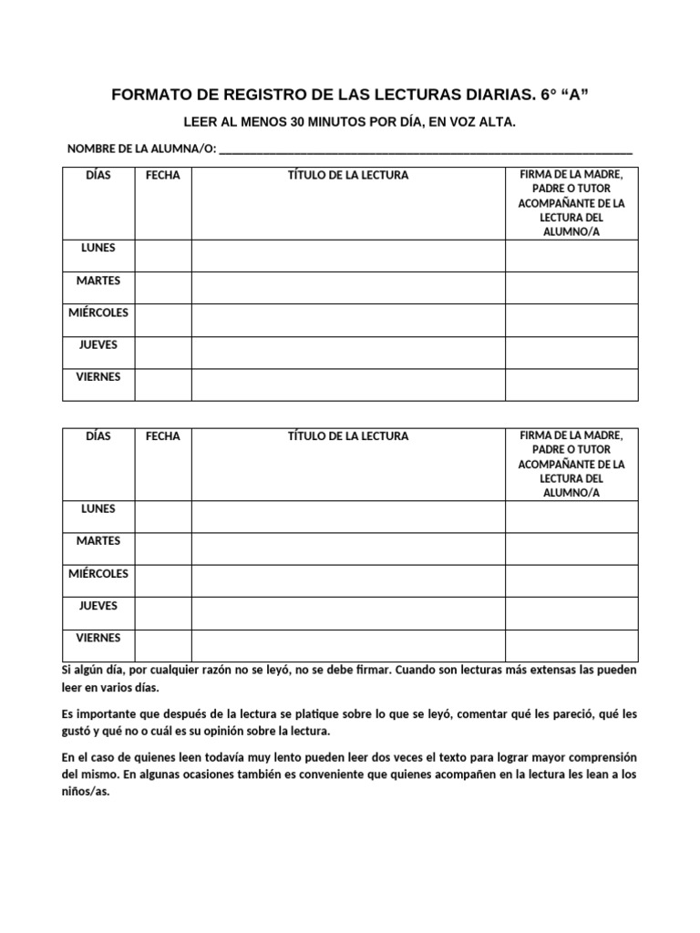 Formato de Registro de Las Lecturas Diarias | PDF