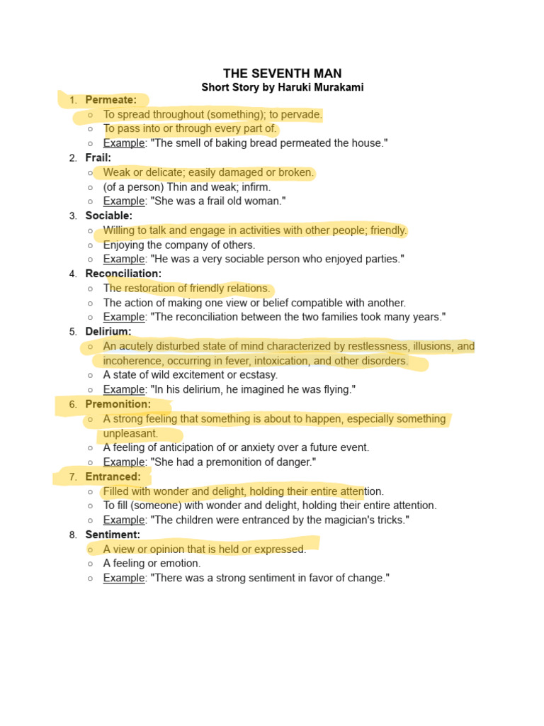 The Seventh Man Vocab | PDF